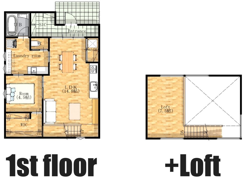 ロフト+1LDKプラン | かなう家 | 情熱で夢を叶える超自由設計のデザイン住宅